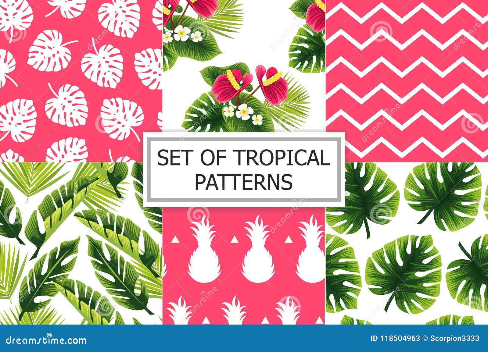 Set of Summer Tropical Patterns. Stock Illustration - Illustration of ...
