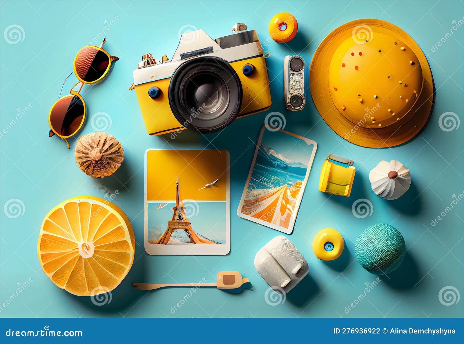 Set for Summer Vacation, Camera with Photos, Generative AI 1 Stock ...