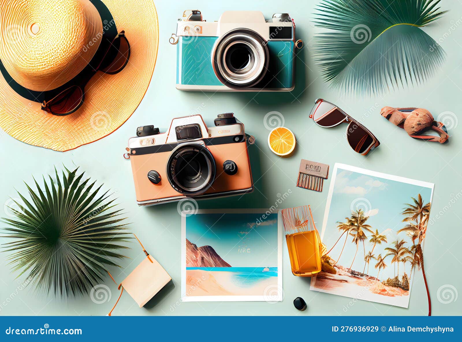 Set for Summer Vacation, Camera with Photos, Generative AI Stock ...