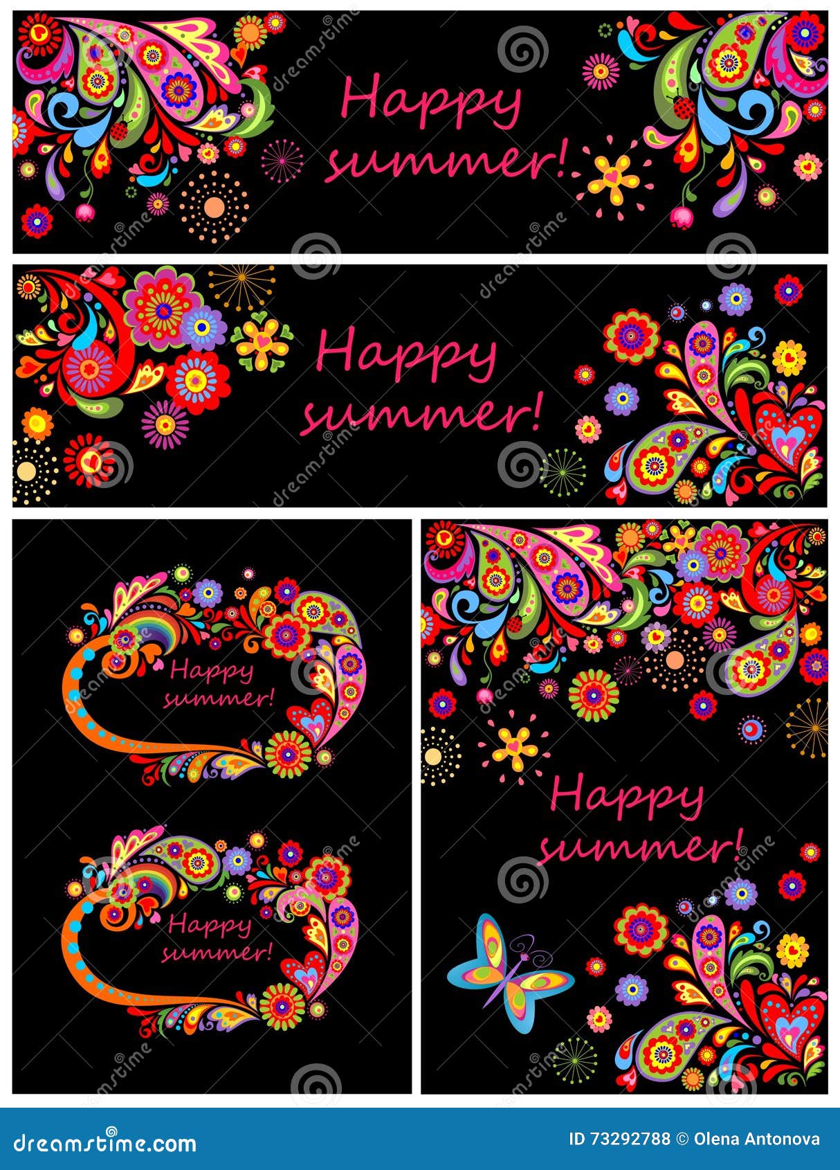 Set of Summery Decorative Poster Stock Vector - Illustration of heart ...