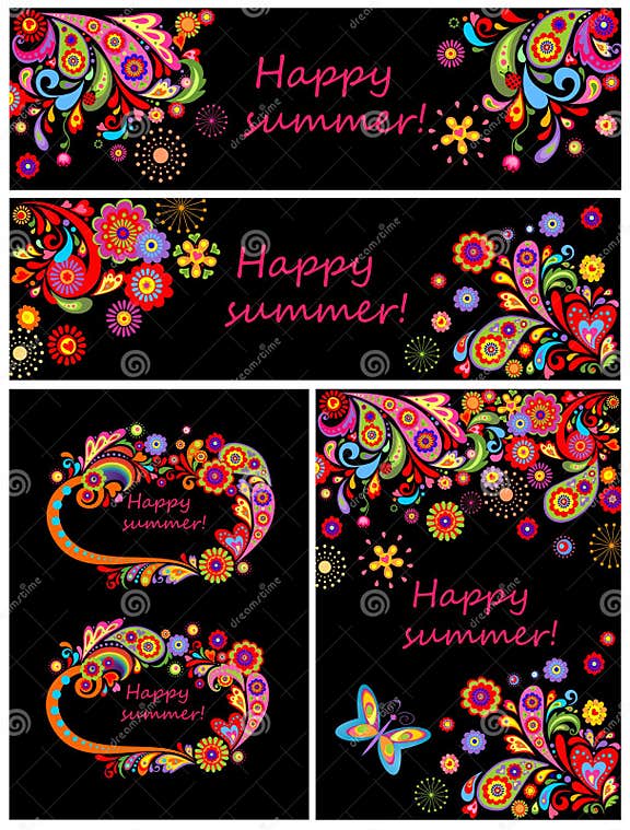 Set of Summery Decorative Poster Stock Vector - Illustration of heart ...