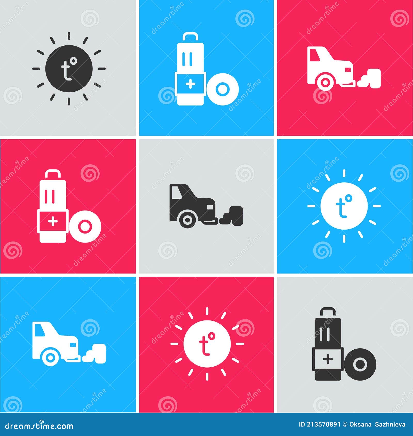 Set Sun, Battery and Car Exhaust Icon. Vector Stock Vector ...