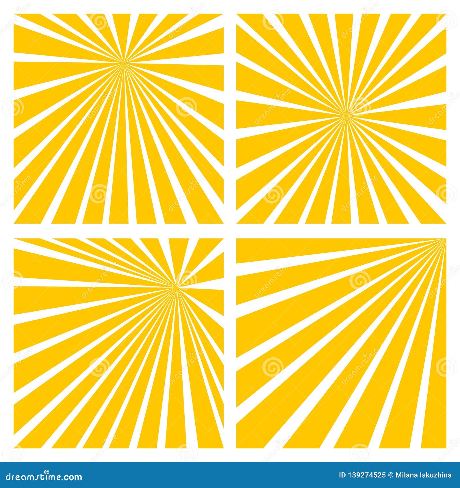 Set Sun Beam Ray Sunburst Pattern Background Stock Vector ...