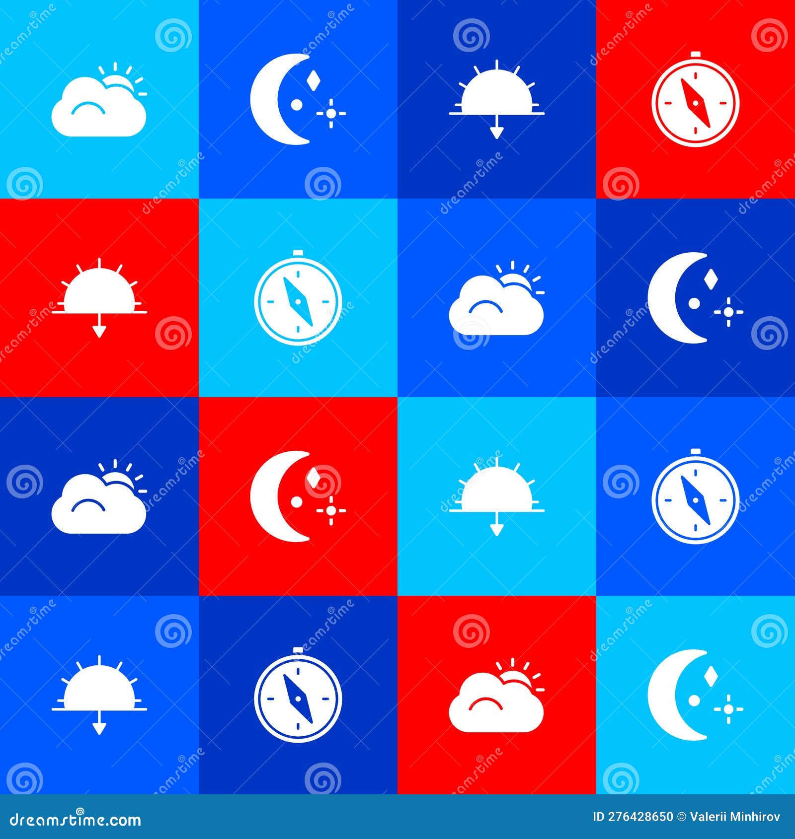 Set Sun and Cloud, Moon Stars, Sunset and Compass Icon. Vector Stock ...