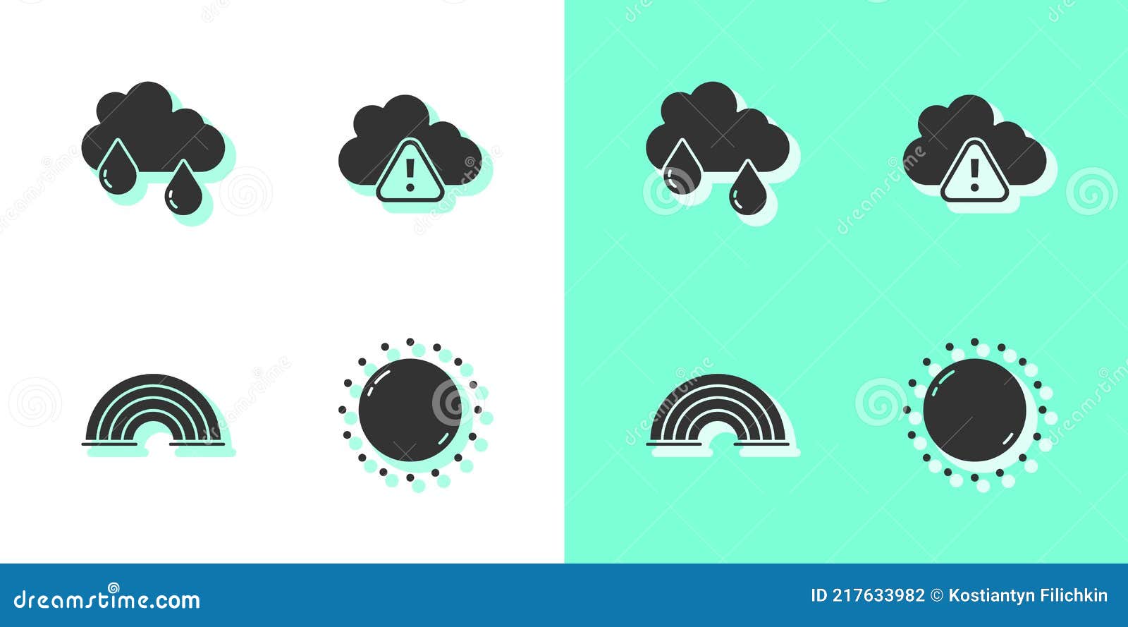 Set Sun, Cloud with Rain, Rainbow and Storm Warning Icon. Vector Stock ...