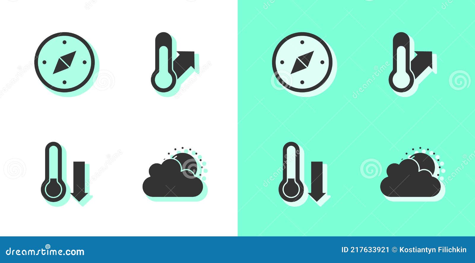 Set Sun and Cloud Weather, Compass, Meteorology Thermometer and Icon ...
