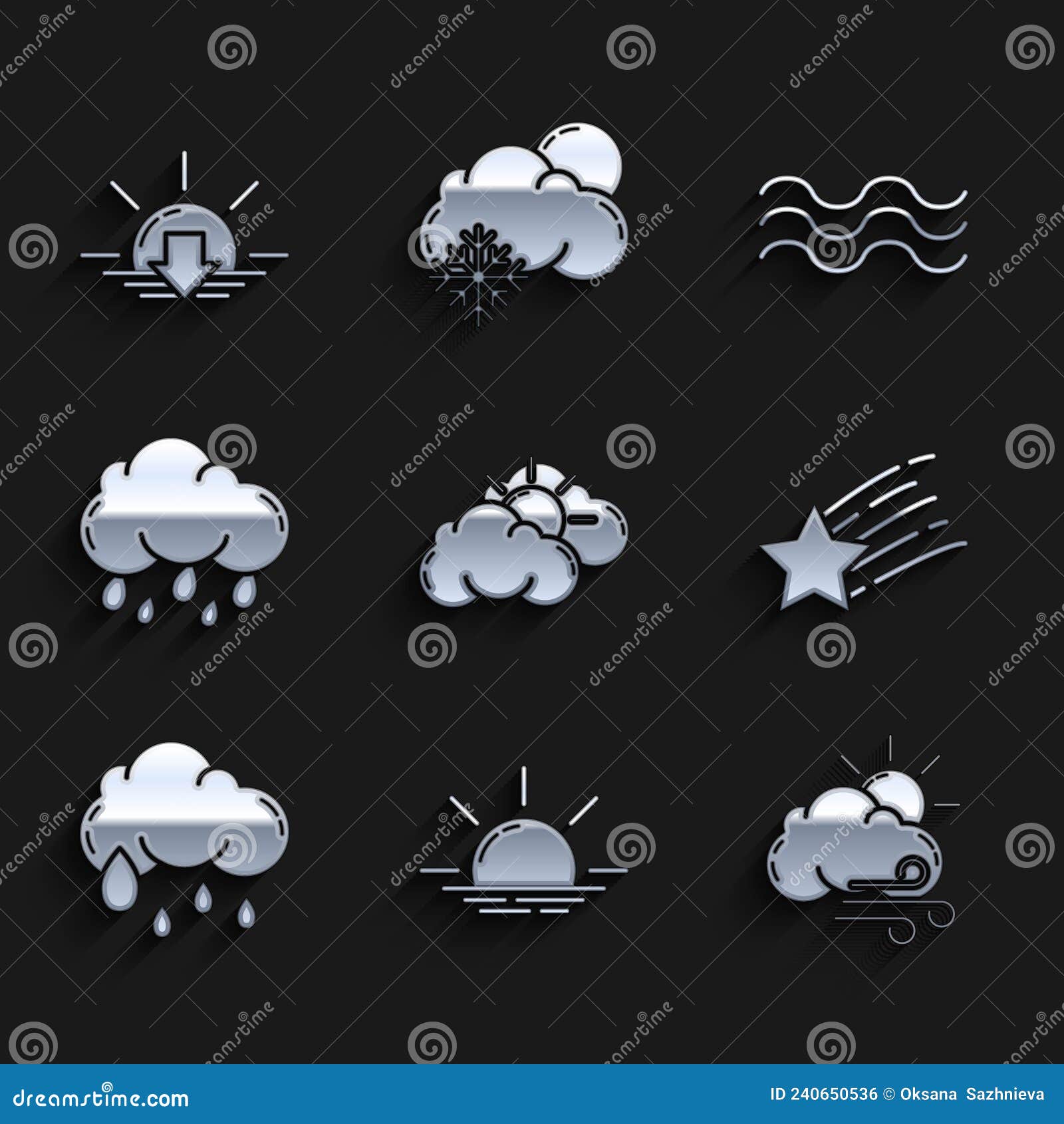 Set Sun and Cloud Weather, Sunrise, Windy, Falling Star, Cloud with ...