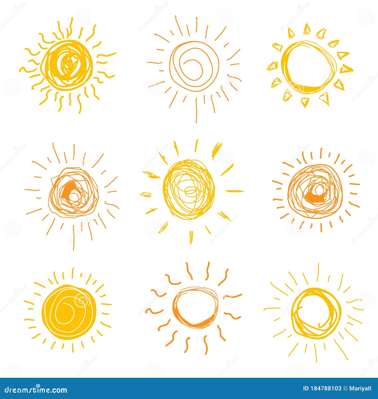 Set of Sun in Hand Drawn Style. Vector Illistration Stock Vector ...