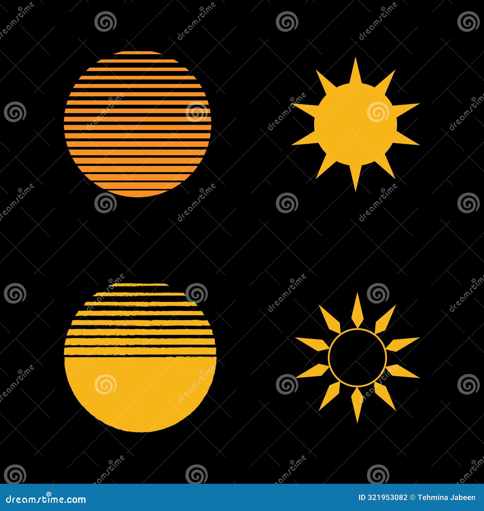 Set of Sun Icons, Rising Sun, Set of Different Styles of Rising Sun ...