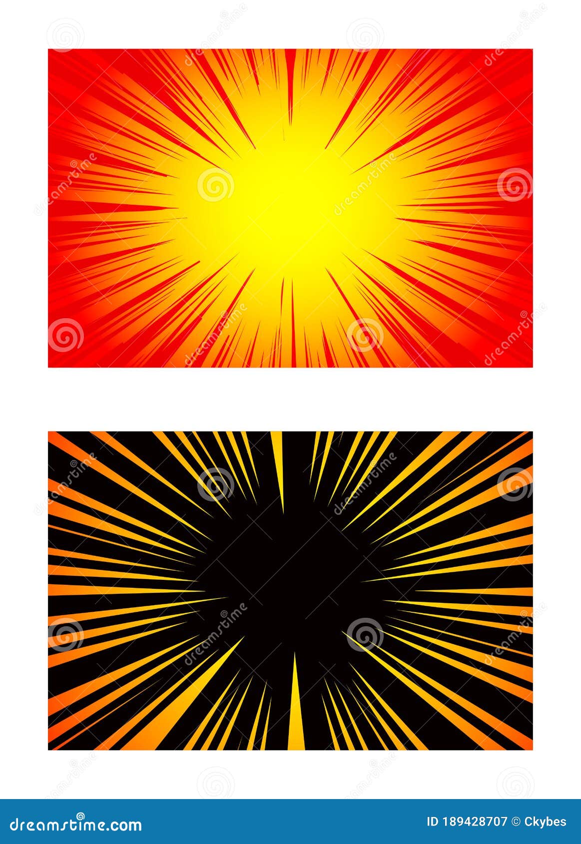 Set of Sun Rays or Explosion Boom for Comic Books Radial Background ...