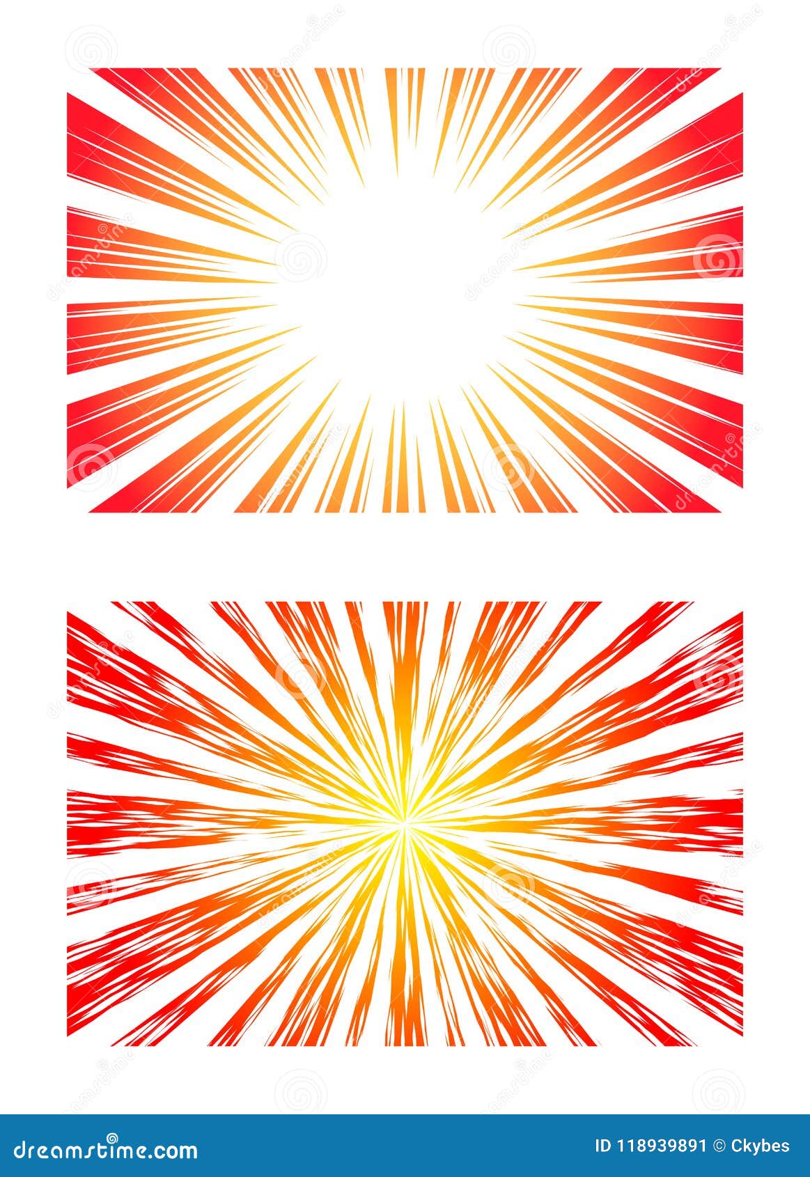 Set of Sun Rays or Explosion Boom for Comic Books Radial Background ...