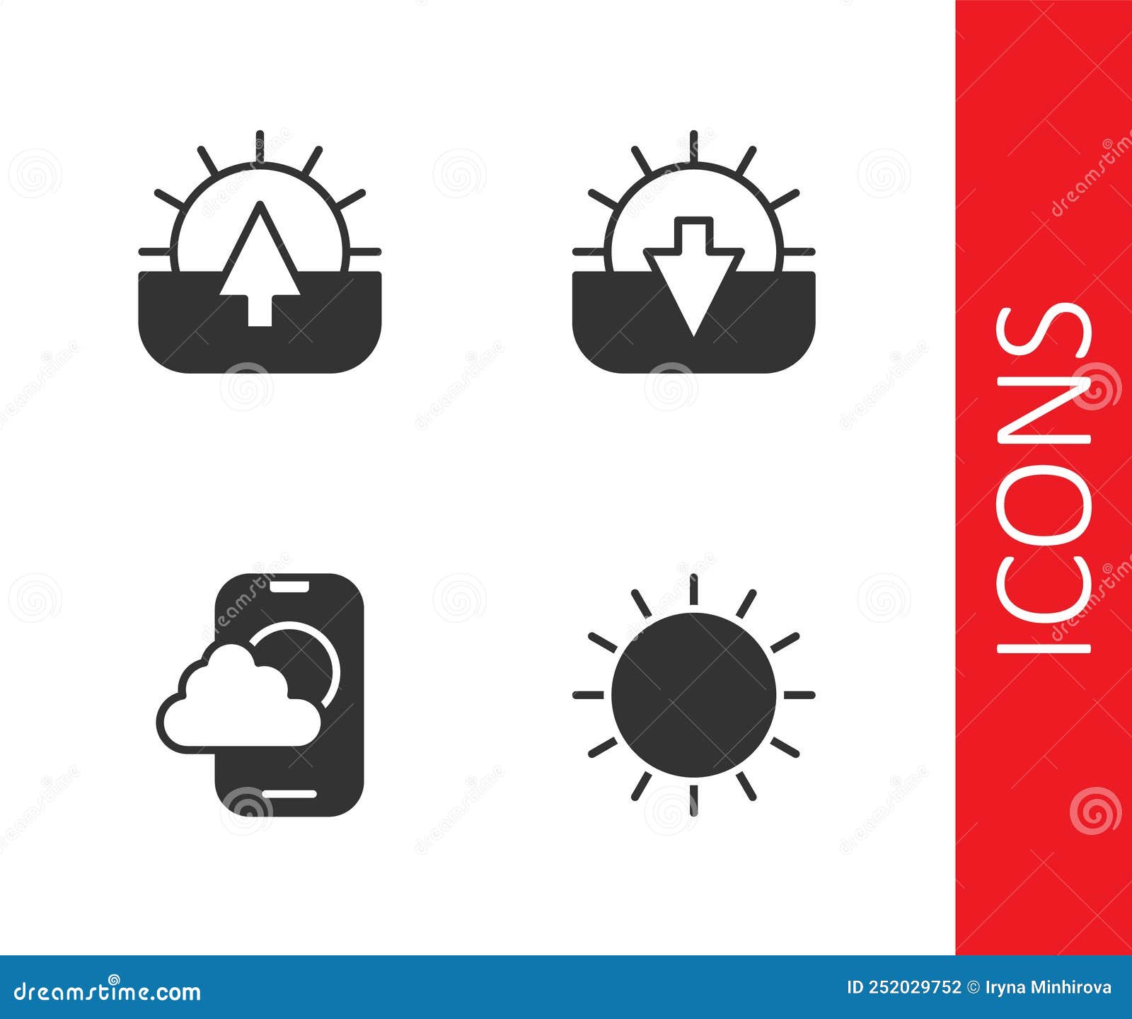 Set Sun, Sunrise, Weather Forecast App and Sunset Icon. Vector Stock ...