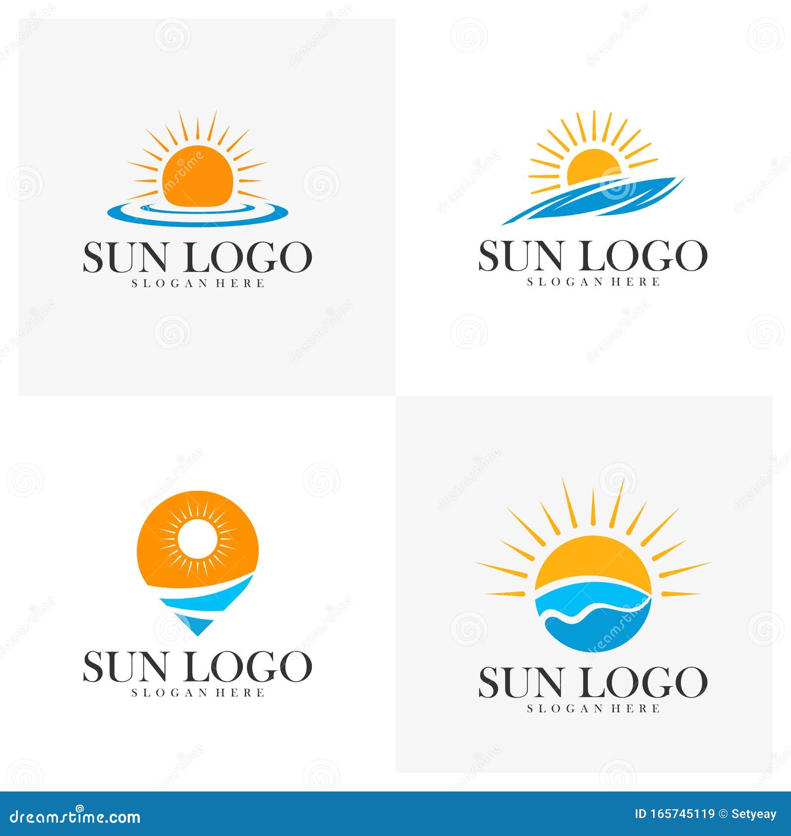 Set of Sun with Water Logo Design Vector Template, Icon Symbol ...