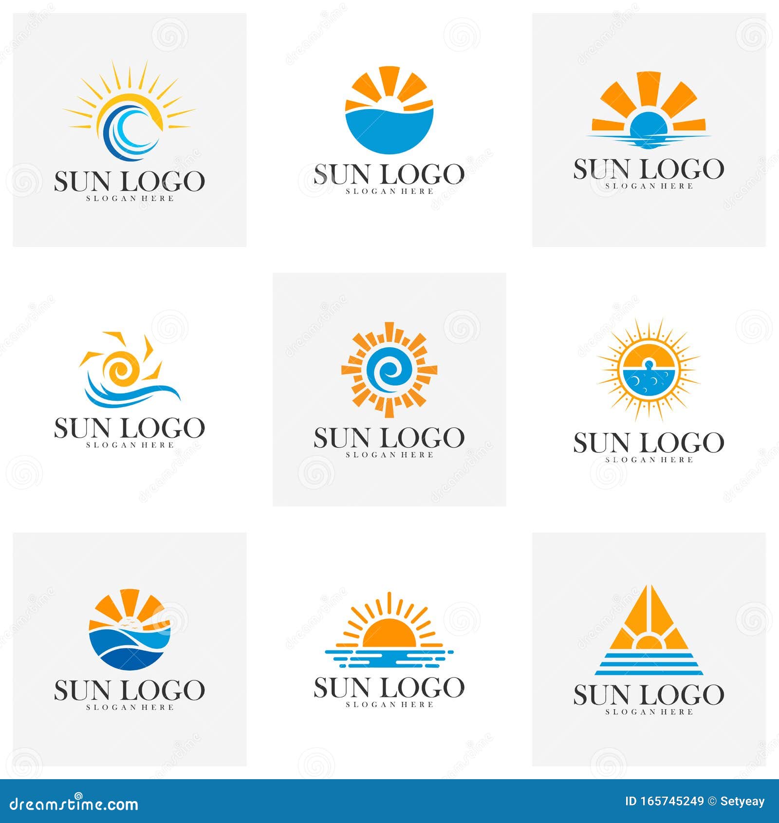 Set of Sun with Water Logo Design Vector Template, Icon Symbol ...
