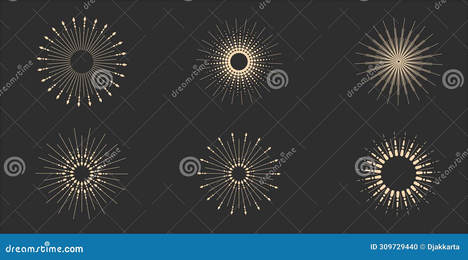 Set of Sunbeams, Light Rays, and Solar Rays. Design Elements, Linear ...