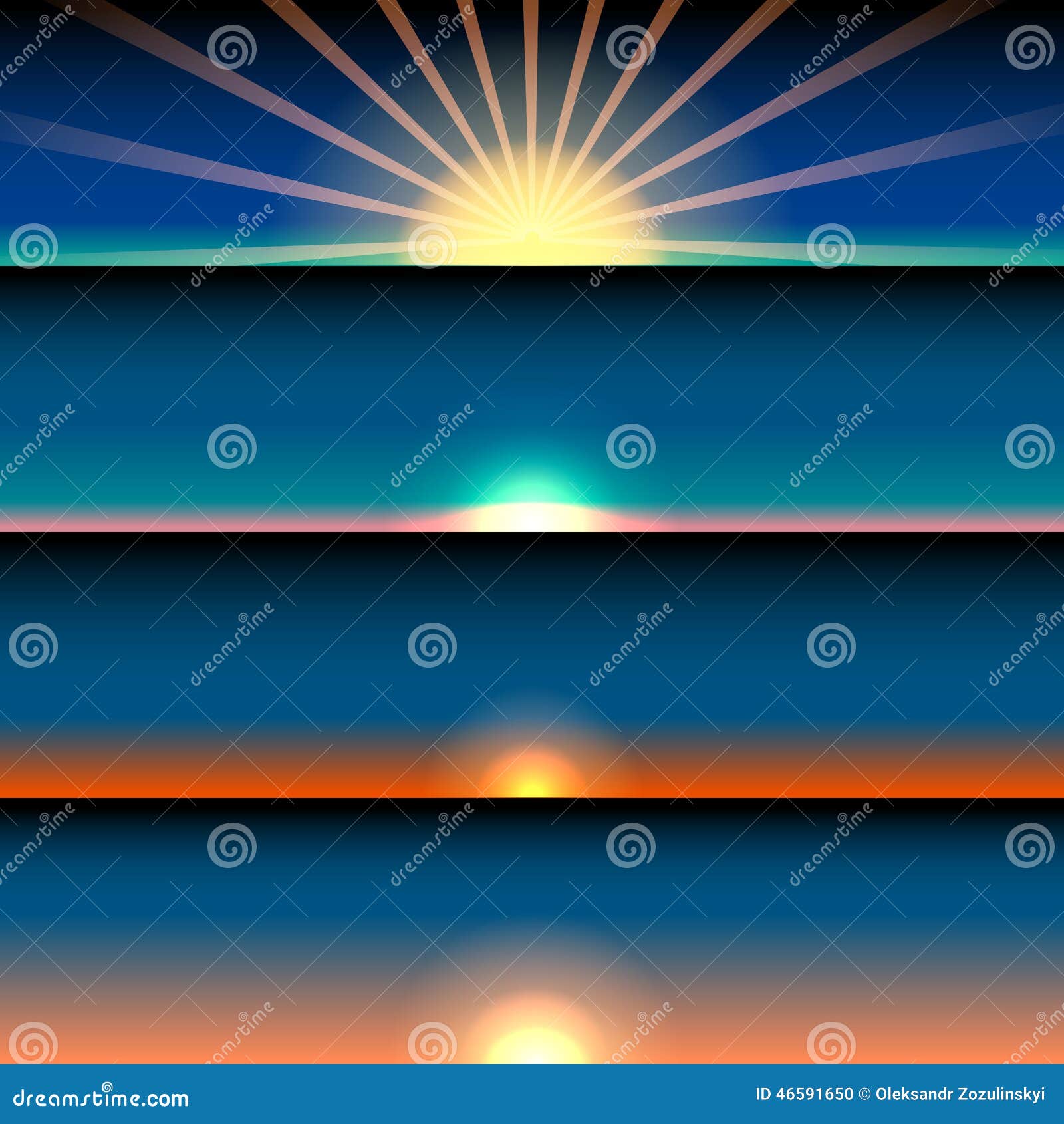 Set of Sunrise and Sunset. Raster Stock Illustration - Illustration of ...