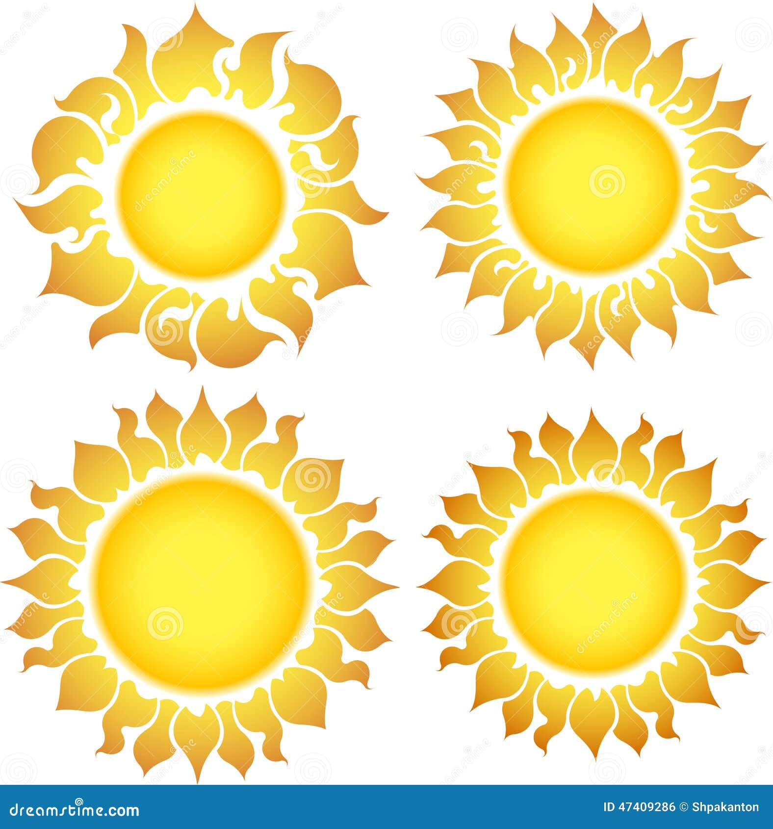 Set of 4 suns stock vector. Illustration of sign, design - 47409286