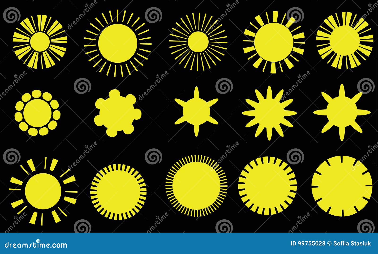 Set of suns in vector stock vector. Illustration of light - 99755028