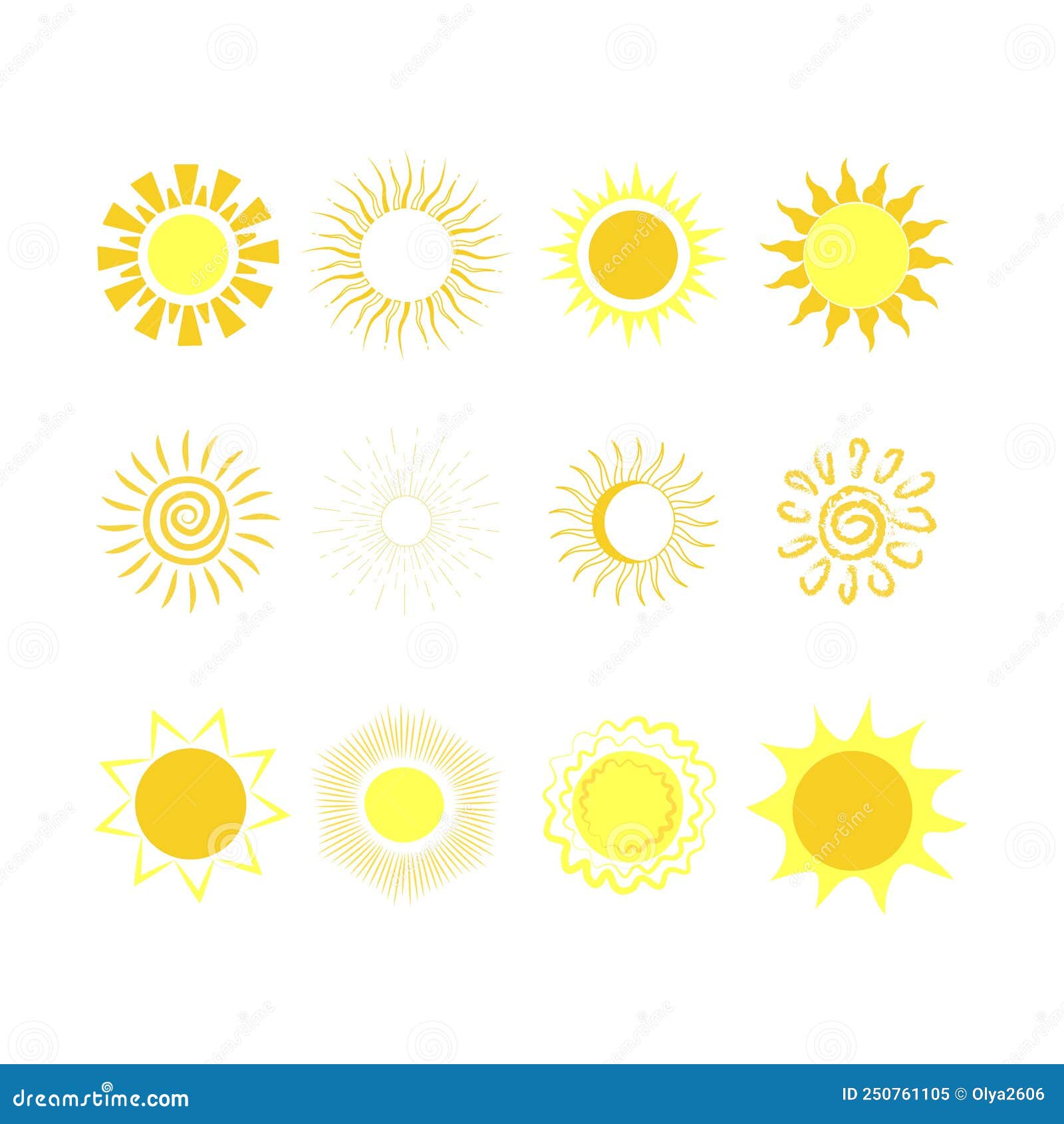 Set of Suns Vector on White Background, Minimalistic Stylized Sketch of ...