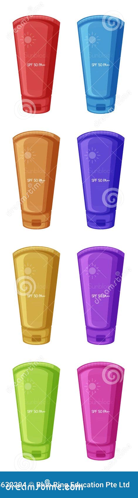 Set of Sunscreen Lotion in Different Colors Stock Illustration ...