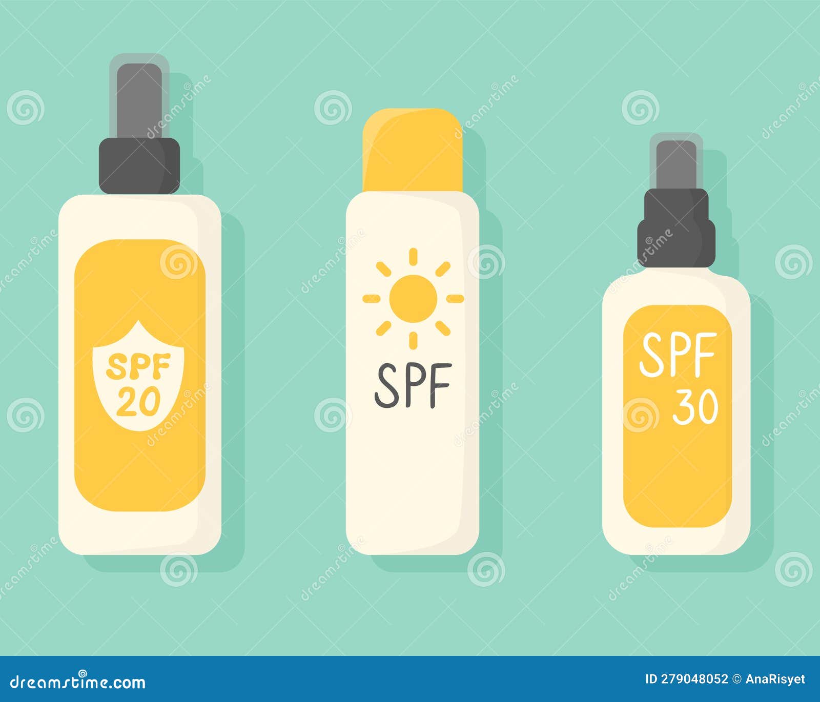 Set of Sunscreen Spray, Sun Protection, SPF Products in Flat Style ...