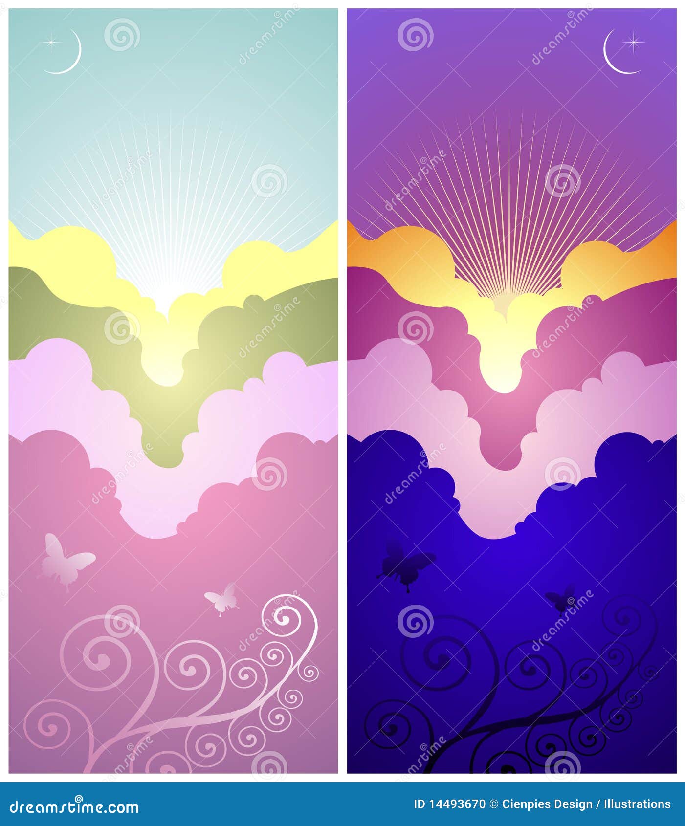 Set of Sunset and Sunrise Banners Stock Vector - Illustration of clouds ...