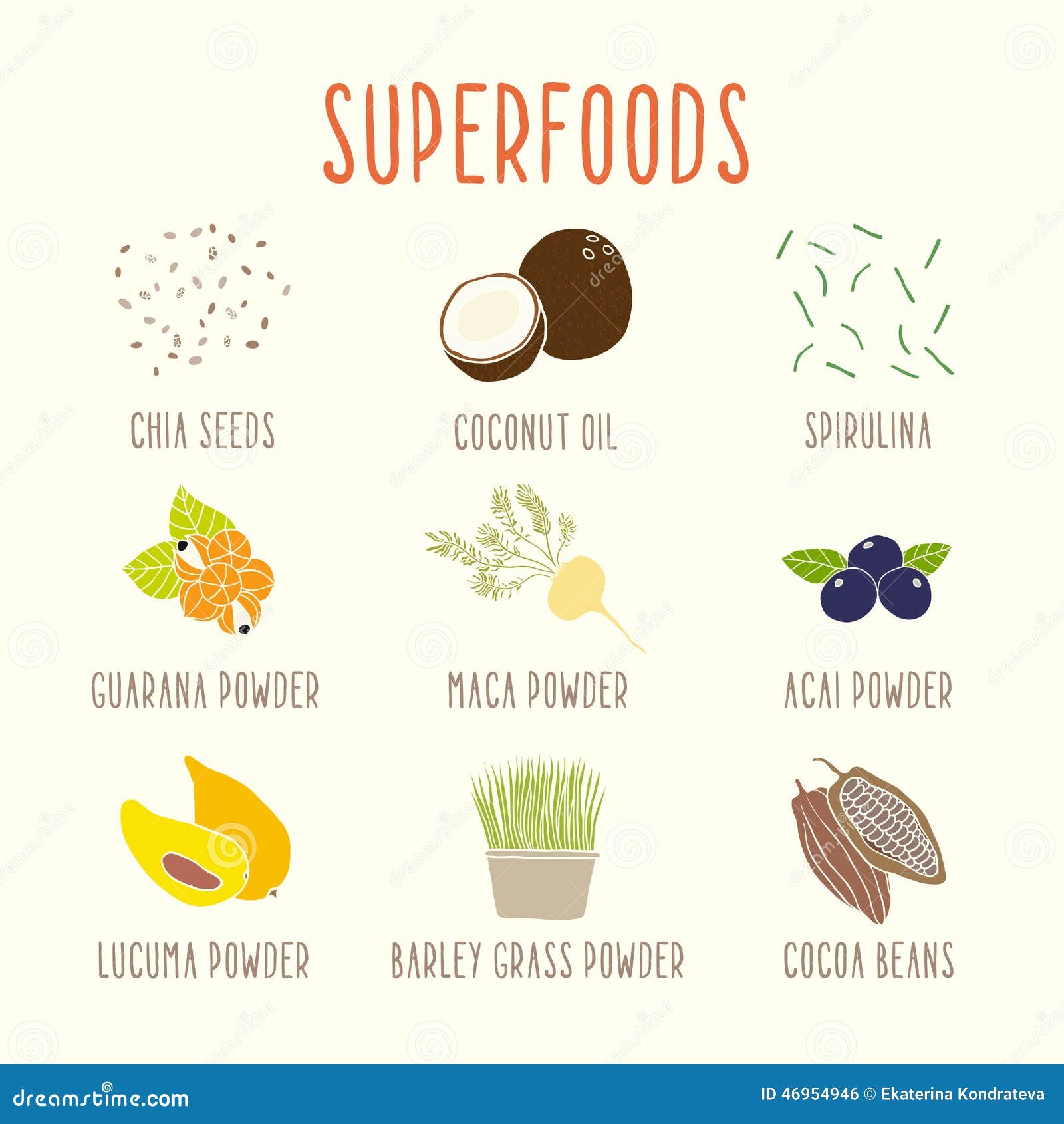 Set of superfoods part 2. stock vector. Illustration of isolated - 46954946