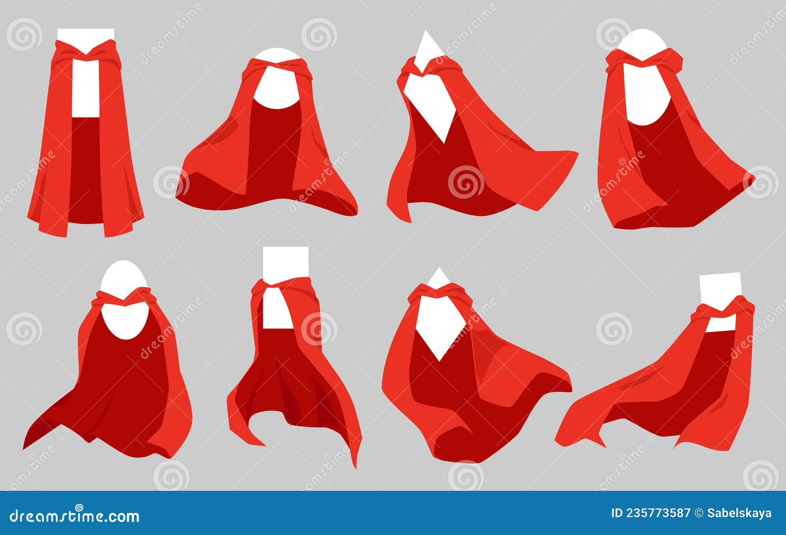 Set of Superhero Cape with White Badges, Flat Vector Illustration ...