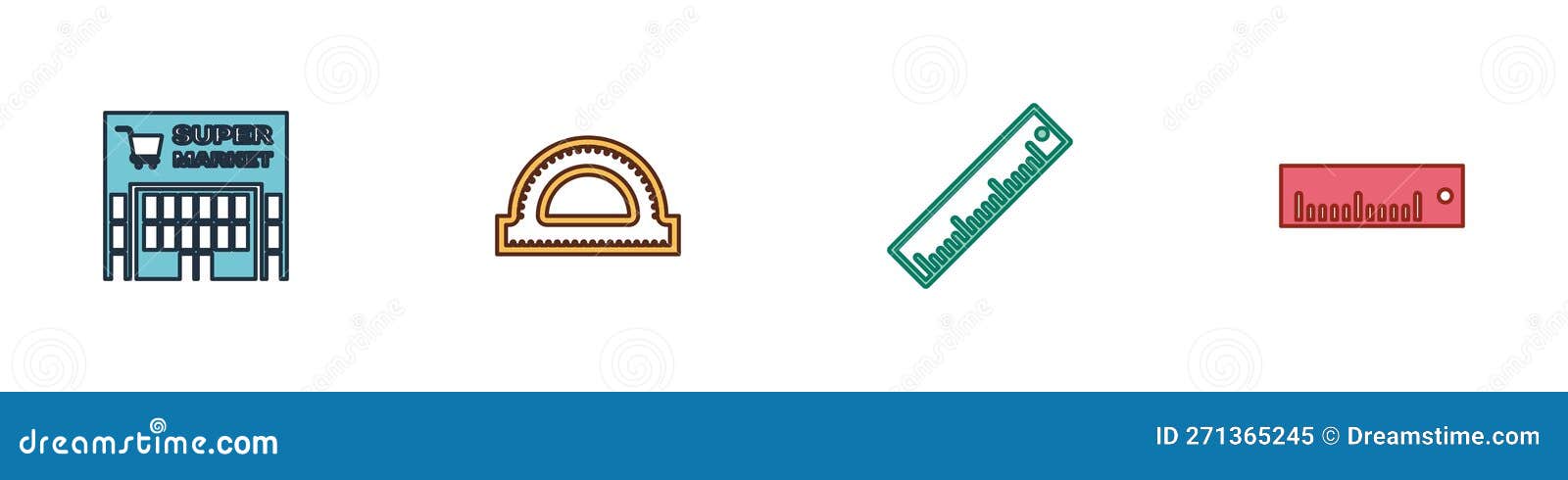Set Supermarket Building, Protractor Grid, Ruler and Icon. Vector Stock ...