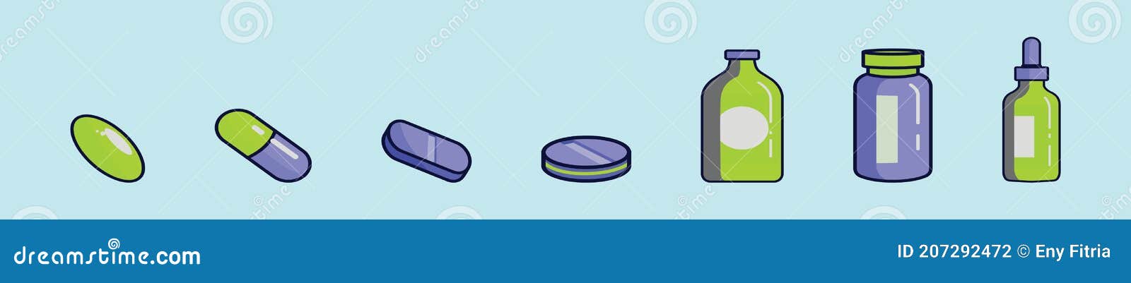 Set of Supplements Cartoon Icon Design Template with Various Models ...