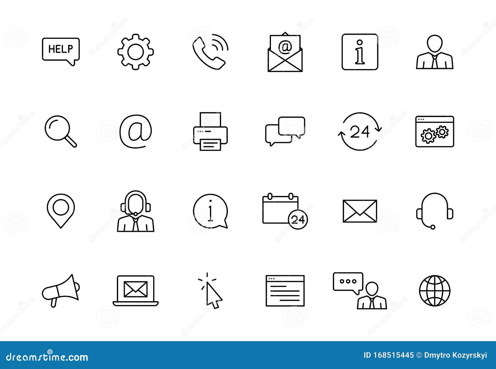 Set of 24 Support and Help Web Icons in Line Style. Assistance, Email ...