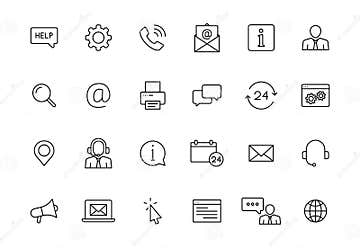 Set of 24 Support and Help Web Icons in Line Style. Assistance, Email ...