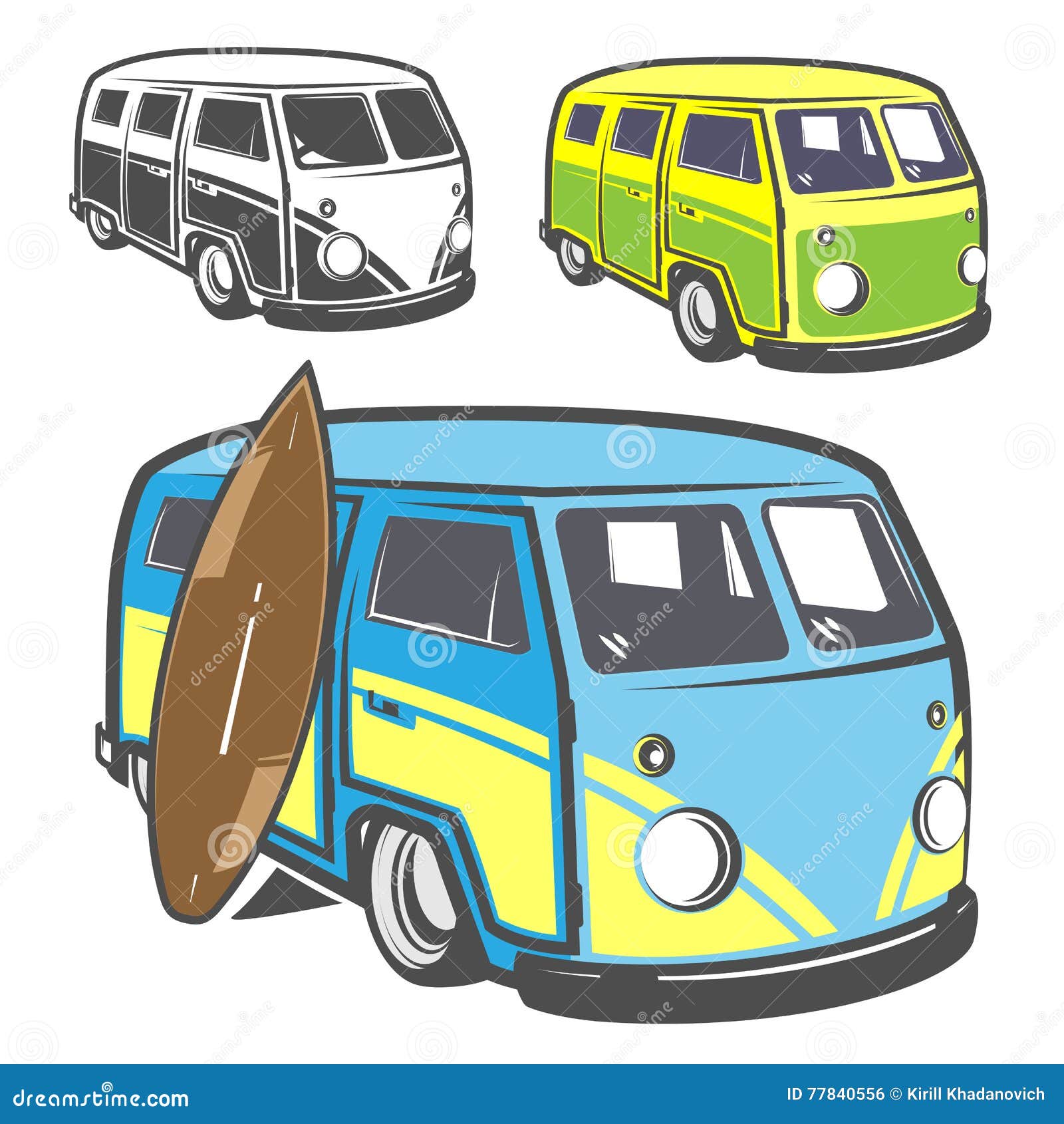 Set of Surf Car and Surfer Bus for Emblems ,logo and Prints. Stock ...