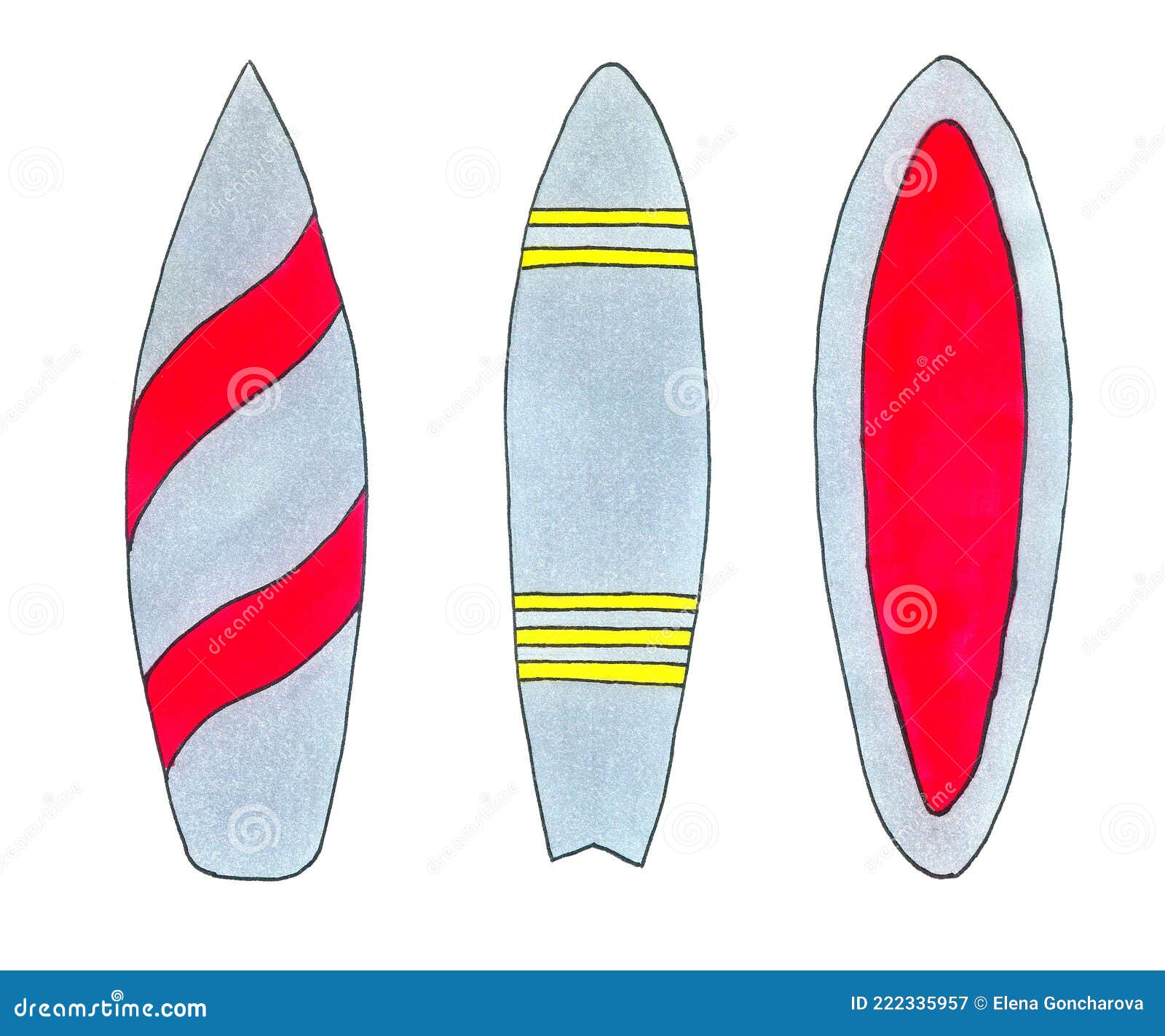 Set of Surfboards Handdraw Flat Material Design Object. Isolated ...