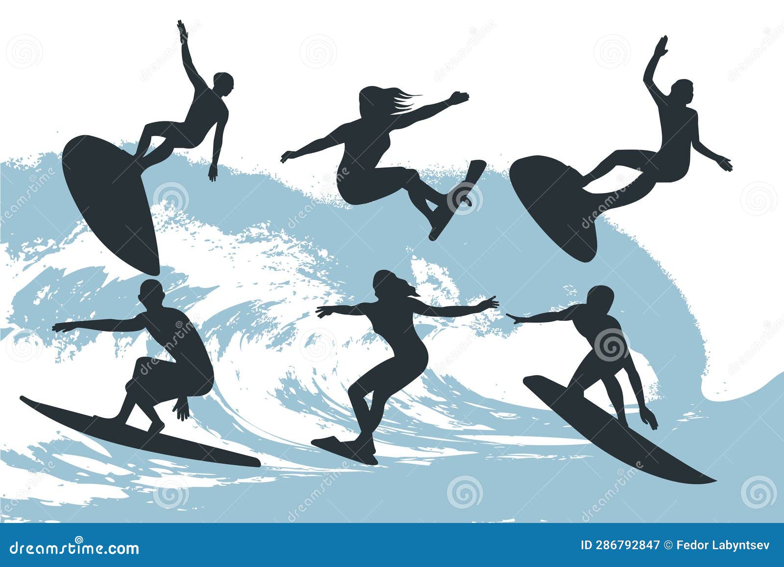 Set of Surfers on the Background of the Wave Stock Vector ...