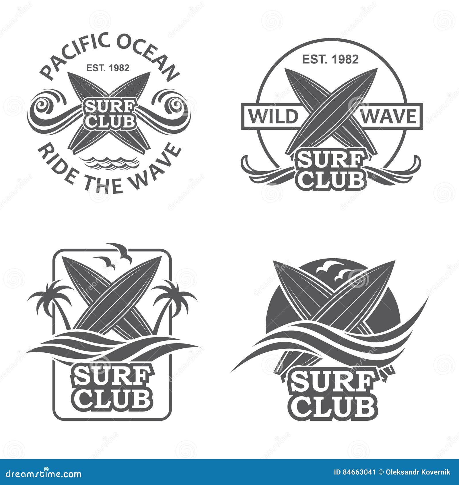 Set of surfing emblems stock vector. Illustration of aqua - 84663041