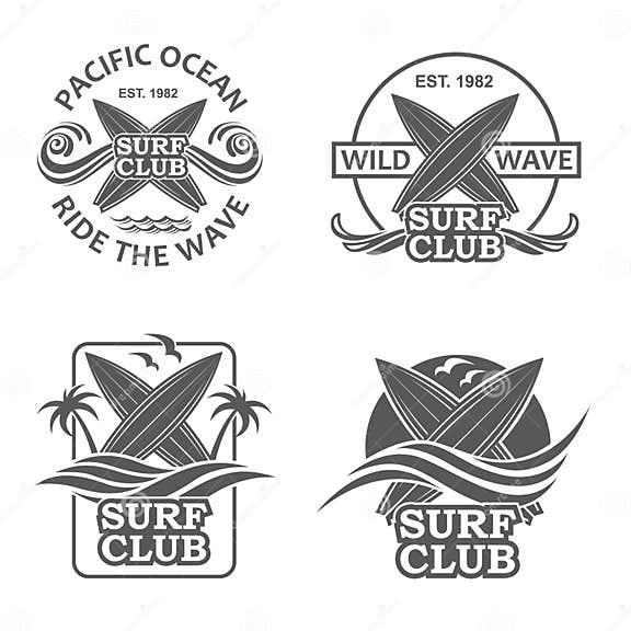 Set of surfing emblems stock vector. Illustration of aqua - 84663041