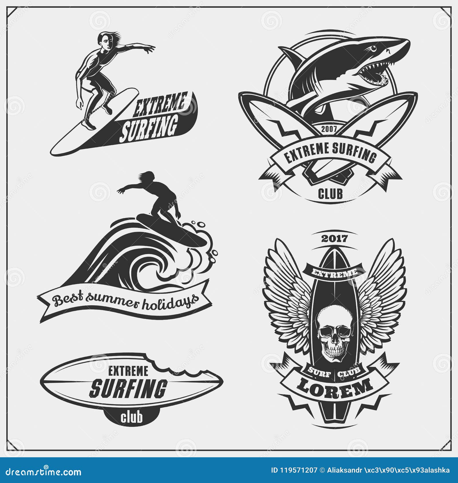 Set of Surfing Emblems, Labels and Badges. Surf Design Elements Stock ...