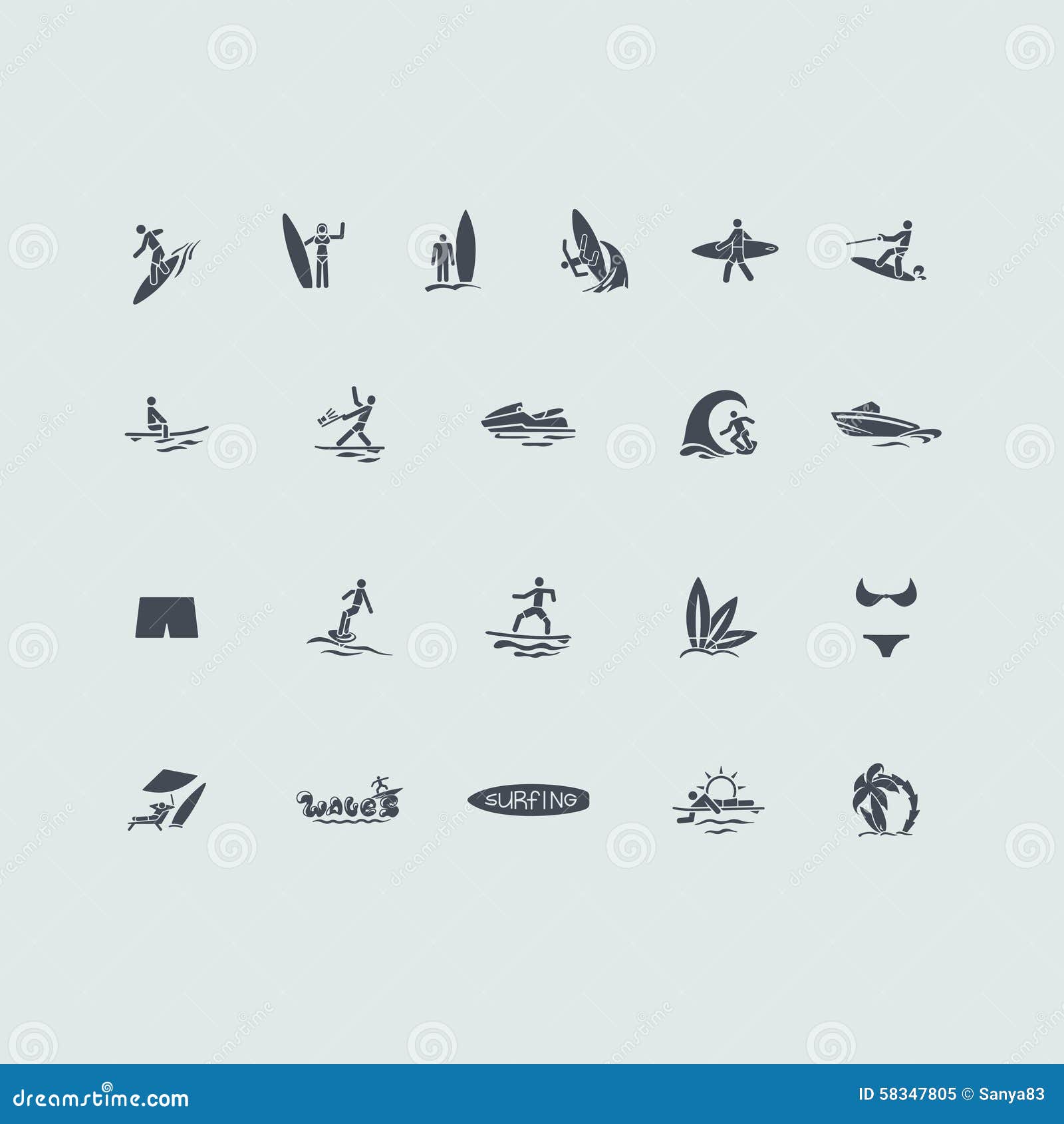 Set of surfing icons stock vector. Illustration of speed - 58347805