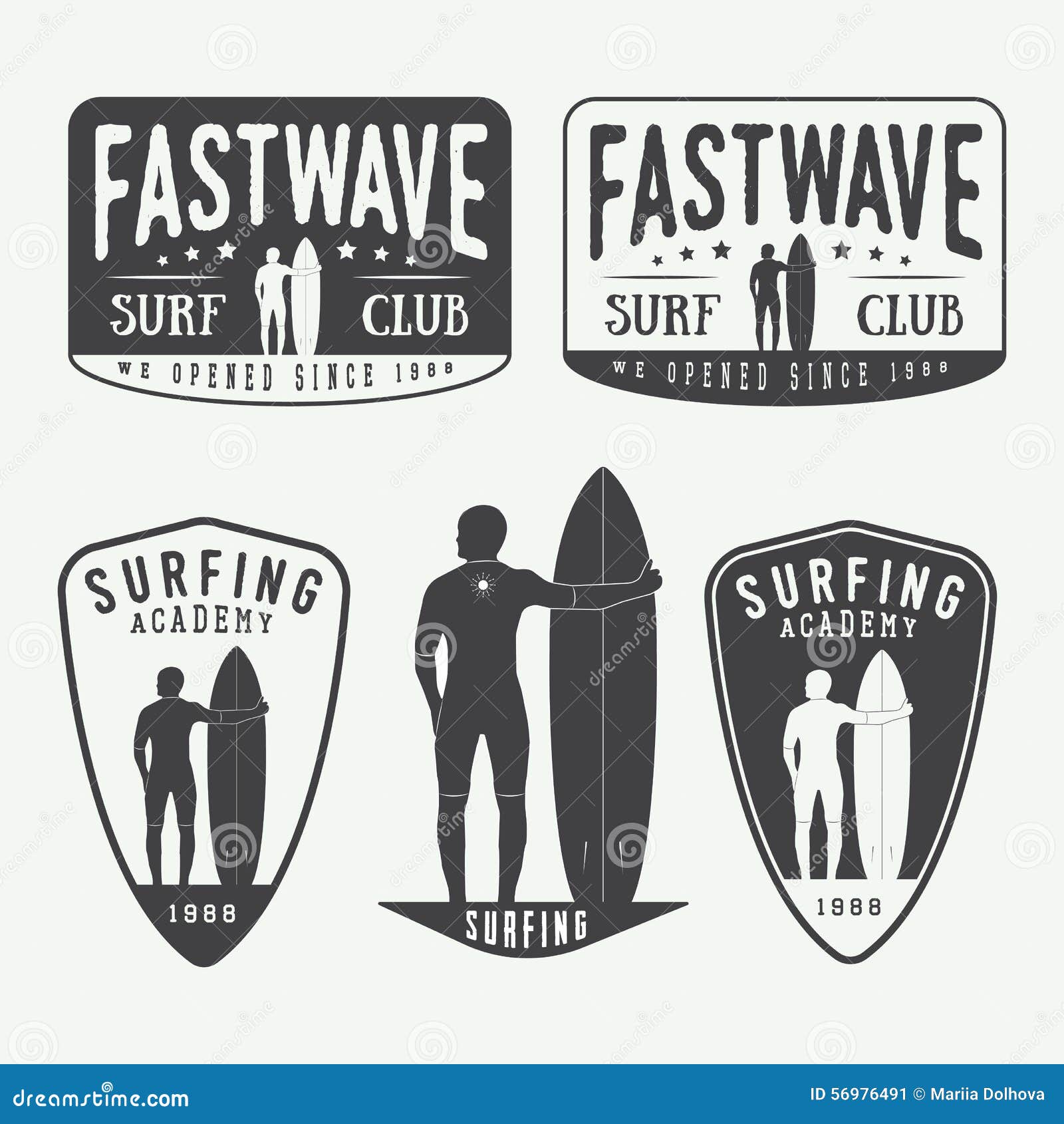 Set of Surfing Logos, Labels, Badges and Elements in Vintage Sty Stock ...