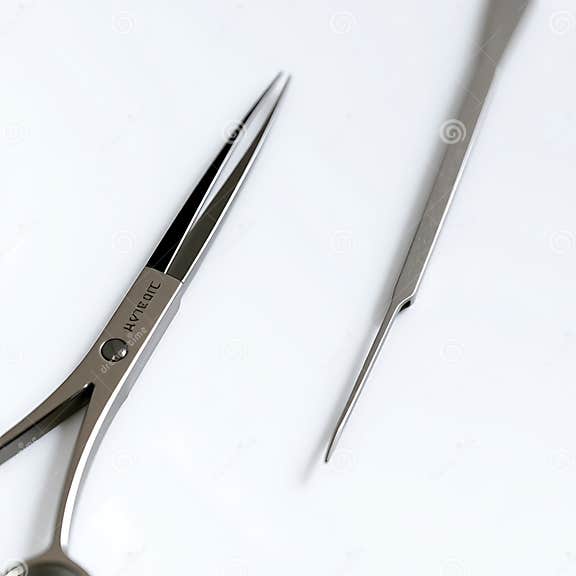A Set of Surgical Scissors and a Forceps Pair with Precision Tips on a ...