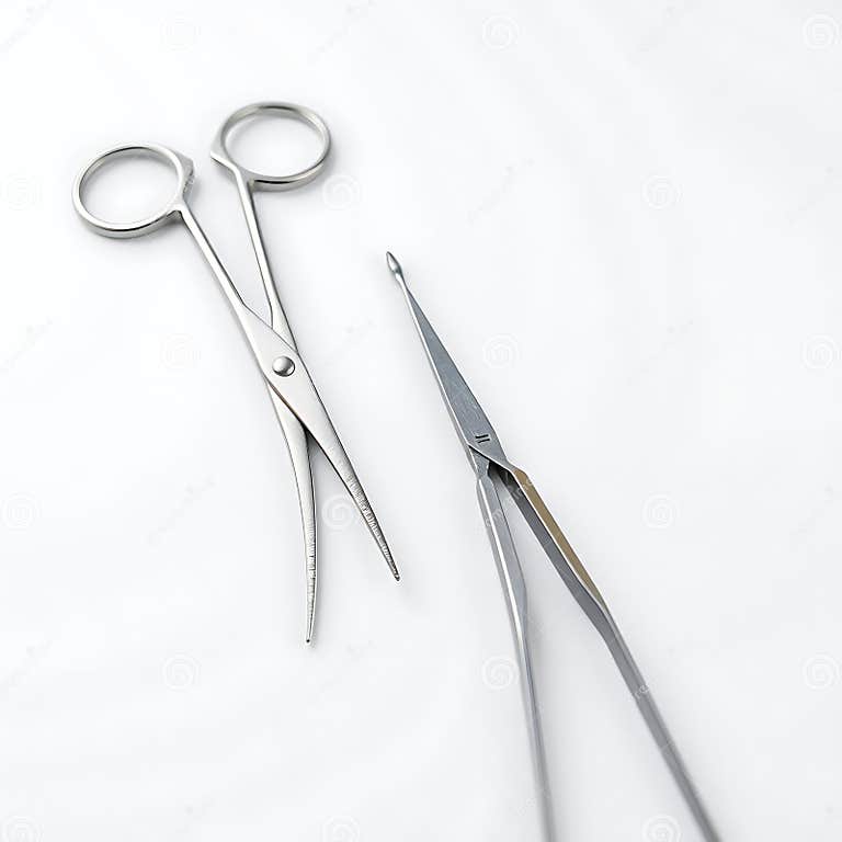 A Set of Surgical Scissors and a Forceps Pair with Precision Tips on a ...
