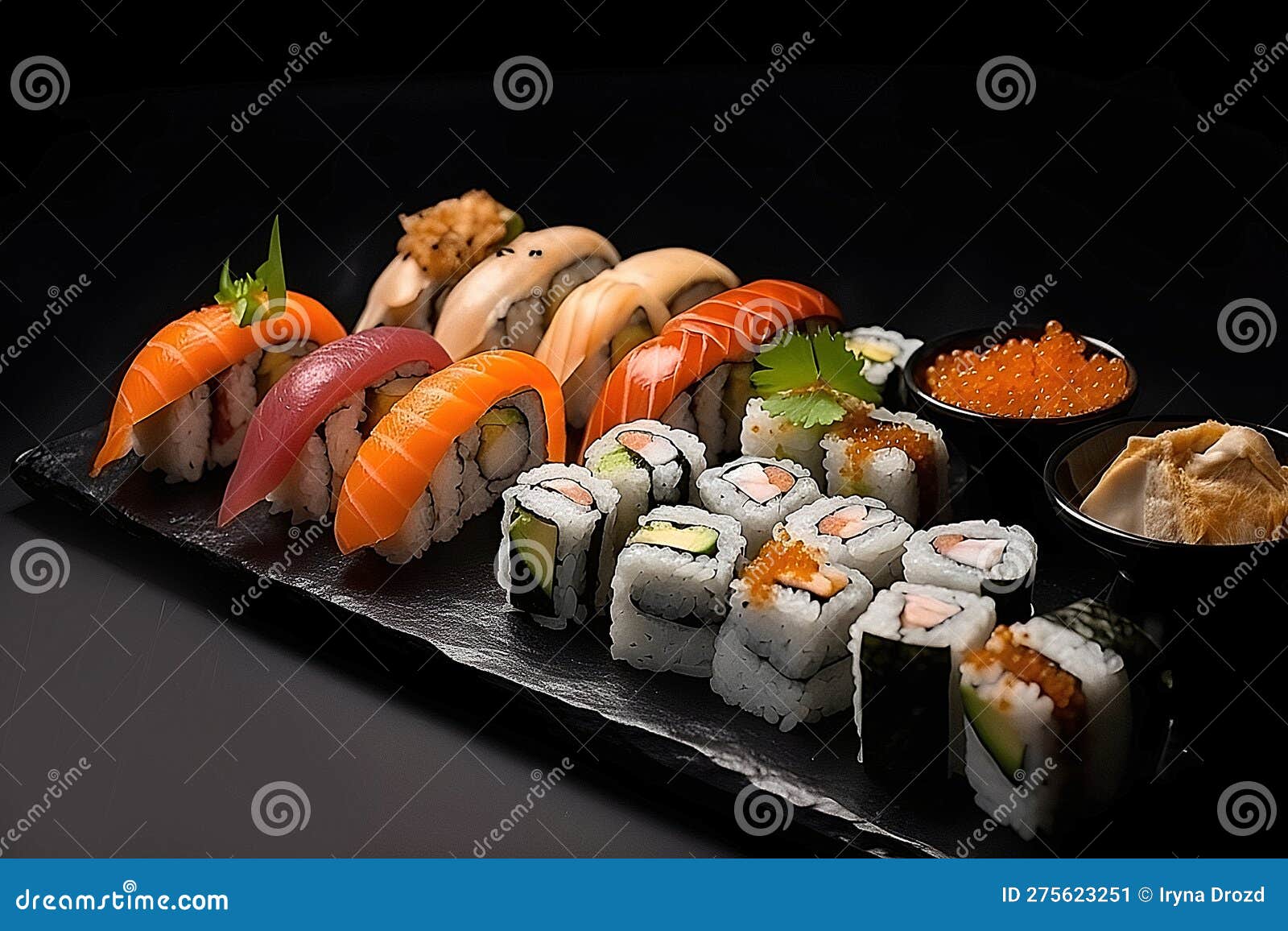 A Set of Sushi on the Black Background. Generative AI Stock ...