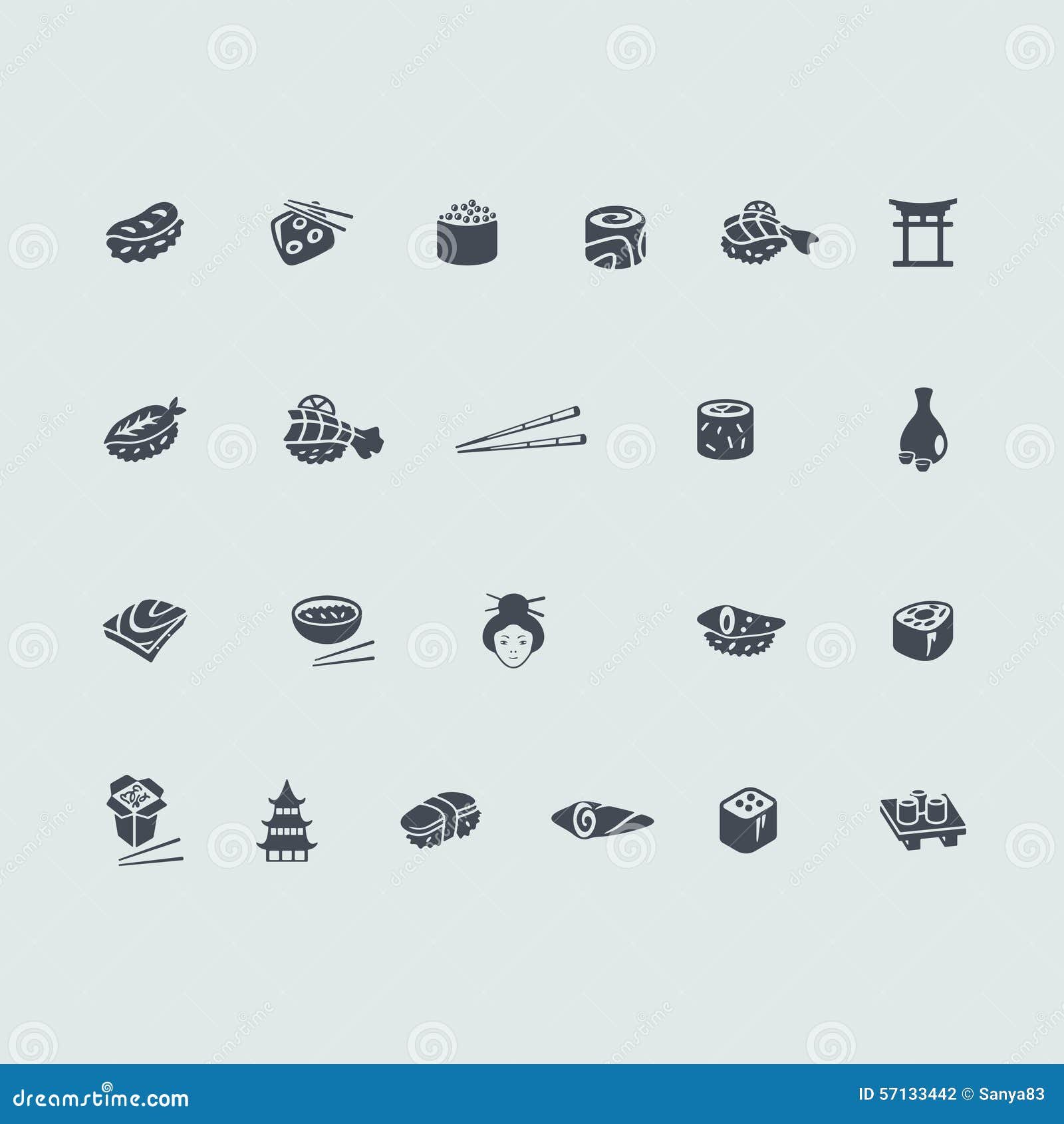 Set of sushi icons stock vector. Illustration of element - 57133442