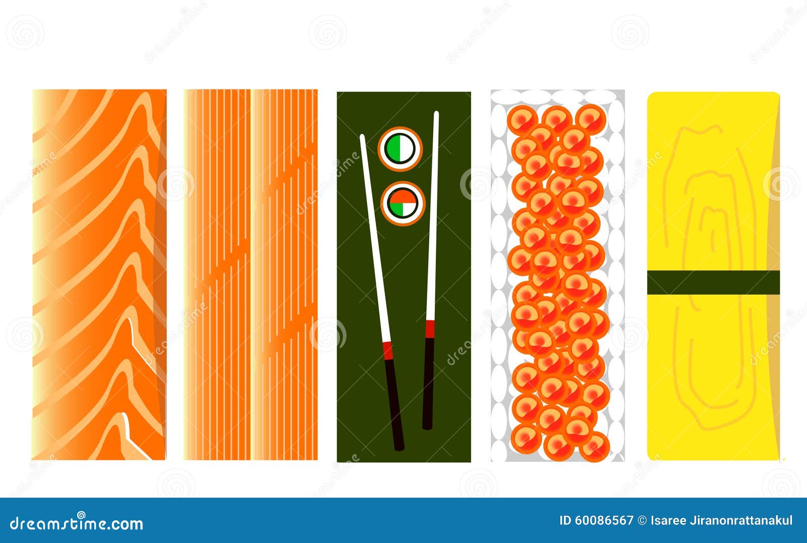 Set of Sushi Ingredients Patterns , Illustrations Stock Illustration ...