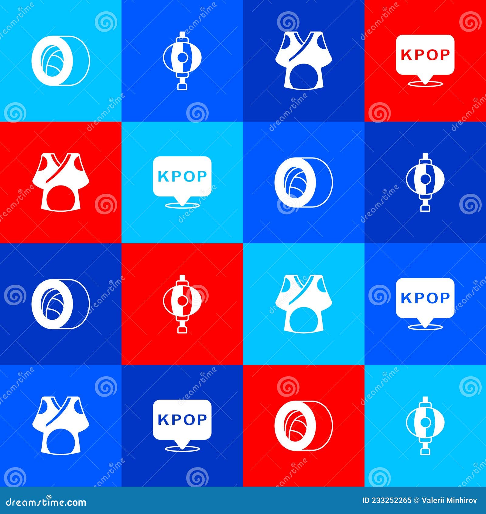 Set Sushi, Korean Lantern, Kimono and K-pop Icon. Vector Stock Vector ...
