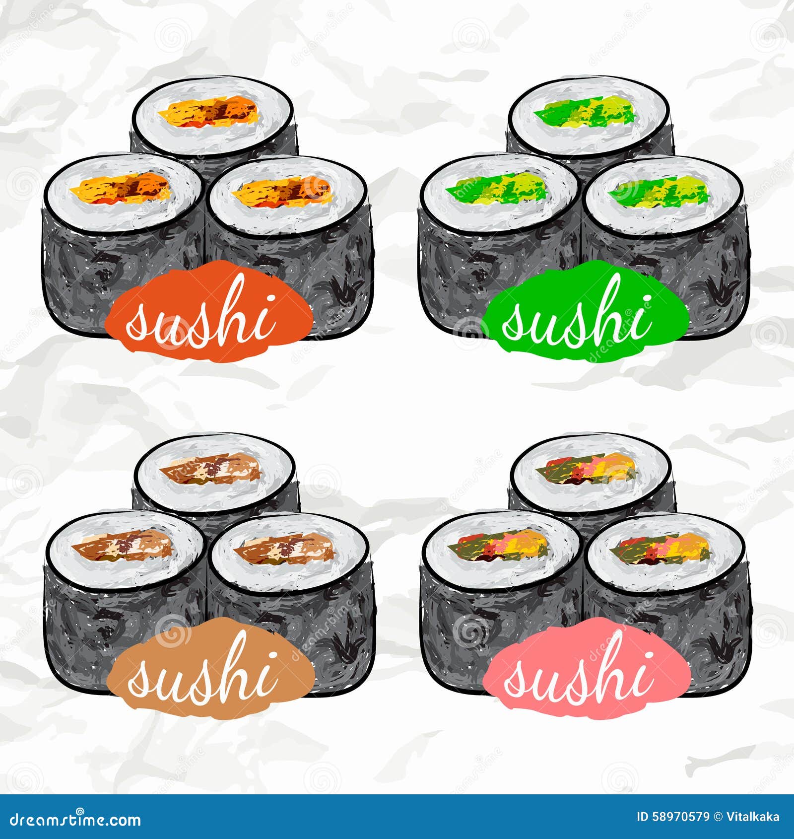 Set of sushi roll stock vector. Illustration of east - 58970579