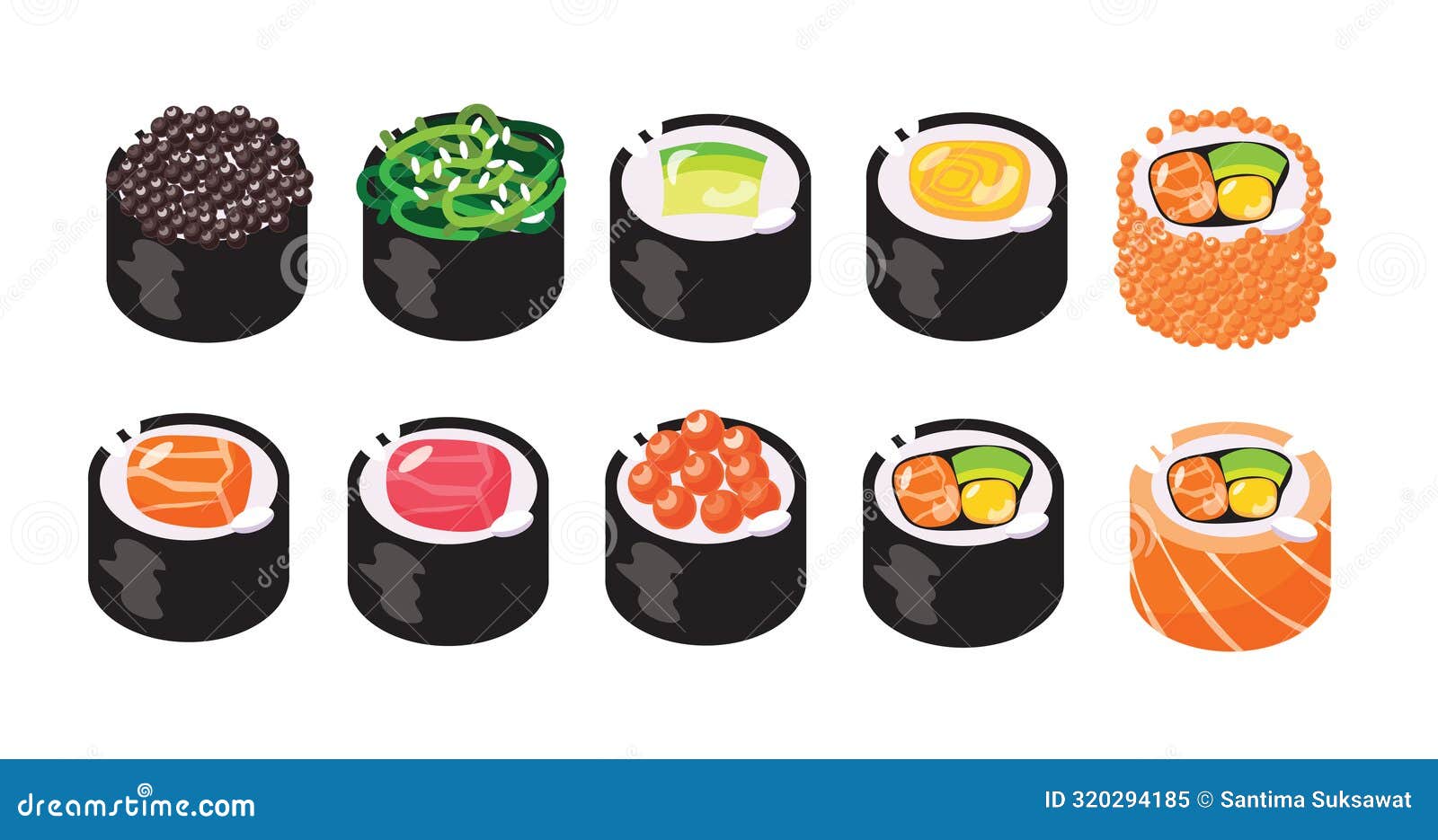 Set of Sushi Rolls Vector Illustration Stock Vector - Illustration of ...