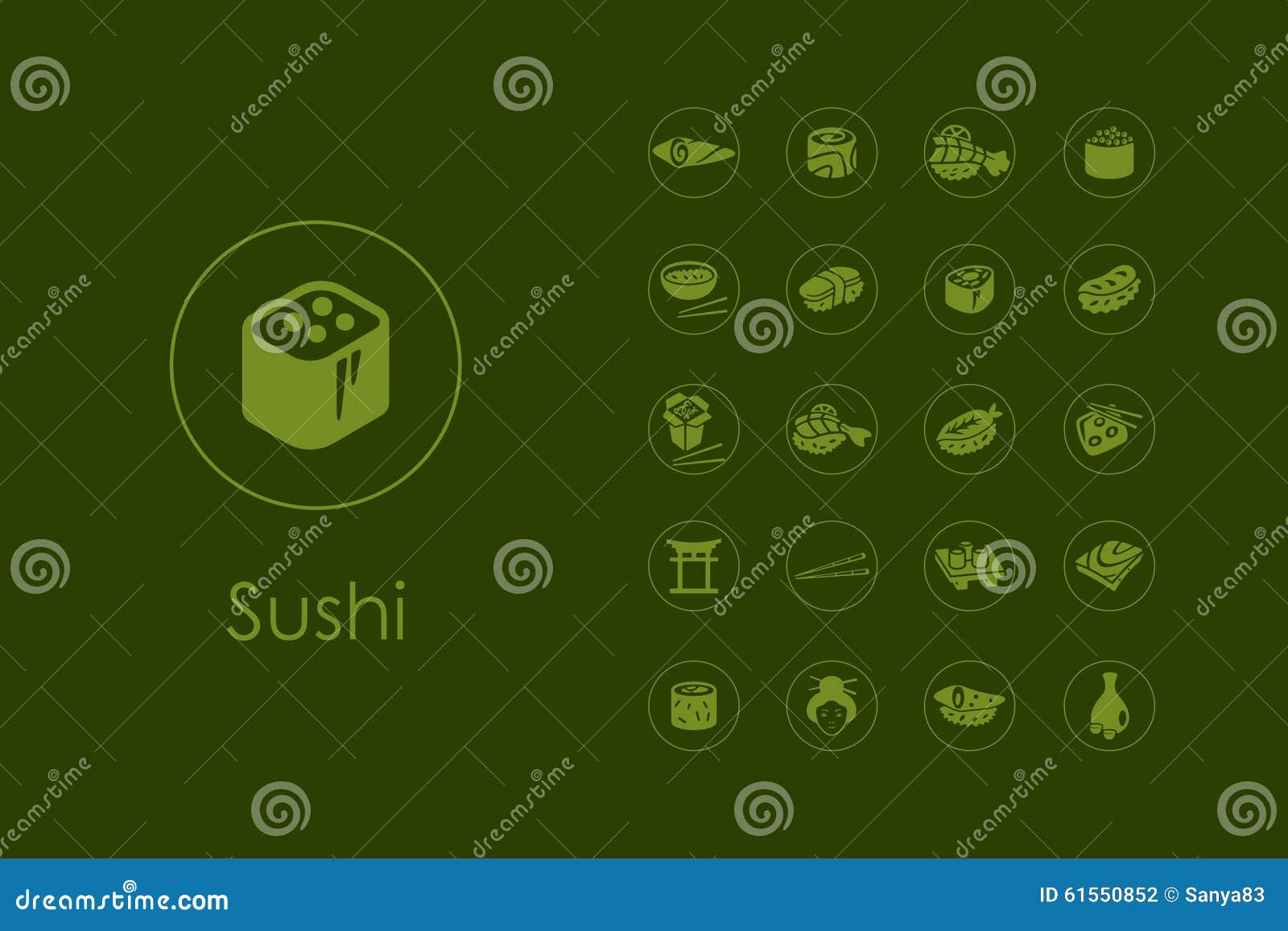 Set of sushi simple icons stock vector. Illustration of creative - 61550852