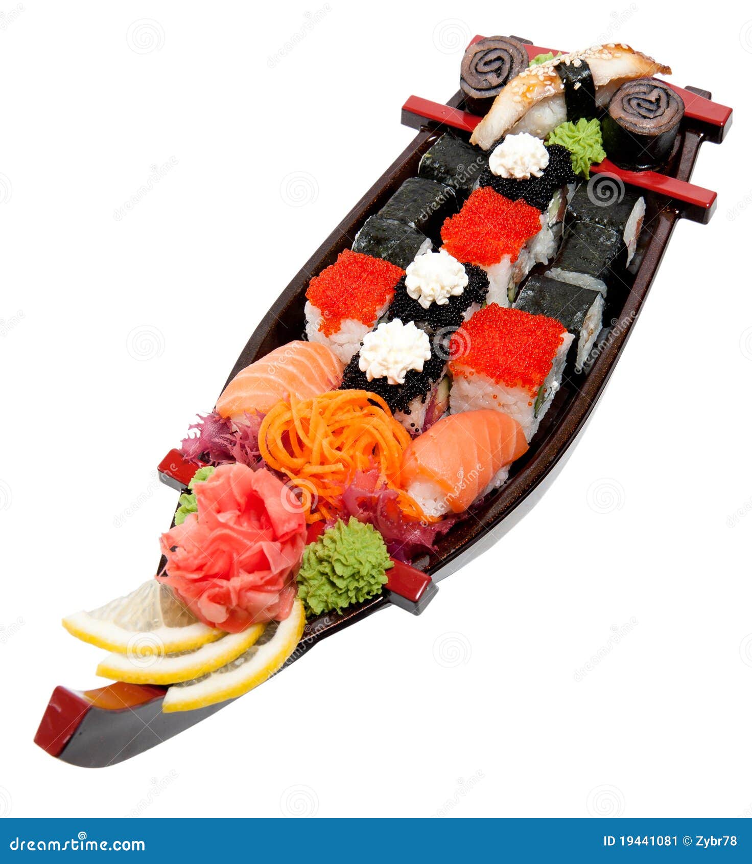 Set of Sushi on Wooden Stand Stock Image - Image of boat, gourmet: 19441081